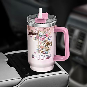 99OWL Insulated Handle Men Primrose Flower Camelia Butterfly Religious Women Yellow Simple Tumblers, Christian Gifts, Tumbler 40 Oz With Handle Lid And Straw, Jesus And Coffee Floral