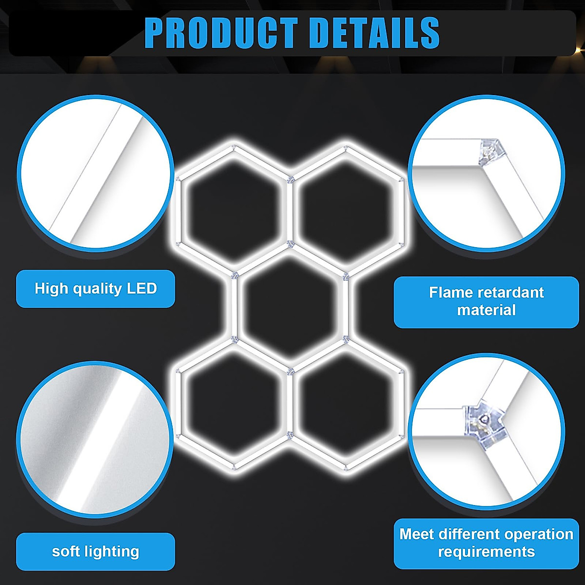 VIHOSE 2 Set Hexagon Garage LED Light 50 Pack 300W 36000lm Honeycomb Ceiling Lights 5 Grid Systems Car Detailing Ceiling LED Light for Garage Workshop Basement Warehouse Gym