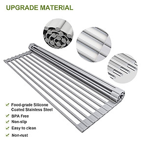 VIPointStar Roll Up Dish Drying Rack Over Sink, 17 X 13IN, Sink Rack Cover, Food Grade & BPA Free Silicone Over Sink Foldable Dish Rack, Dish Drying Rack for RV Sink Cover/Kitchen, Easy Clean