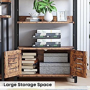 IRONCK Bookshelf with Louvered Doors, 4-Tier Ladder Shelf with Cabinet Industrial Accent Furniture for Bedroom Living Room Home Office, Rustic Brown