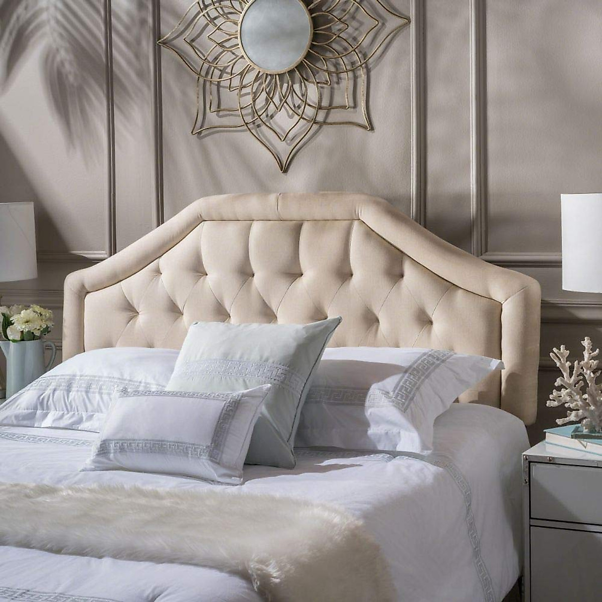 Christopher Knight Home Angelica Tufted Fabric Headboard, Queen, Beige