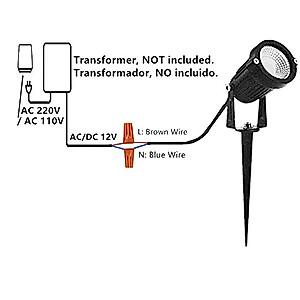 Youngine 12V Outdoor LED Lawn Light Lamps Landscape Spotlight 5W COB Garden Patio Wall Yard Path Decorative Lighting with Spiked Stand, Pack of 2 (Warm White),NO Plug