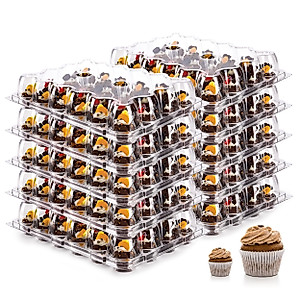 NPLUX 24 Count Mini Cupcake Containers 15 Pack Cupcake Holder with Detachable Tall Dome Lids Mini Plastic Stackable Cupcake Boxes for 360 Cupcakes, BPA Free