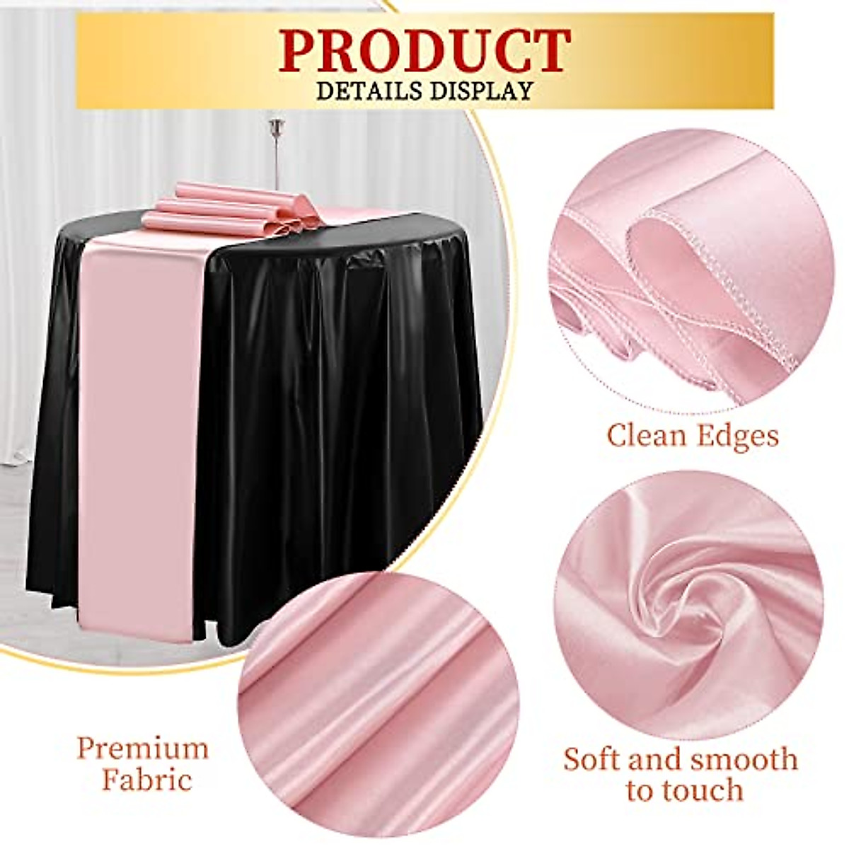 6 Pack Round Plastic Tablecloth 84" Black Disposable Table Covers Waterproof Circle Party Table Cloths for Round Tables and 6 Pack 12"x108" Rose Gold Satin Table Runners for Parties Birthday Picnic