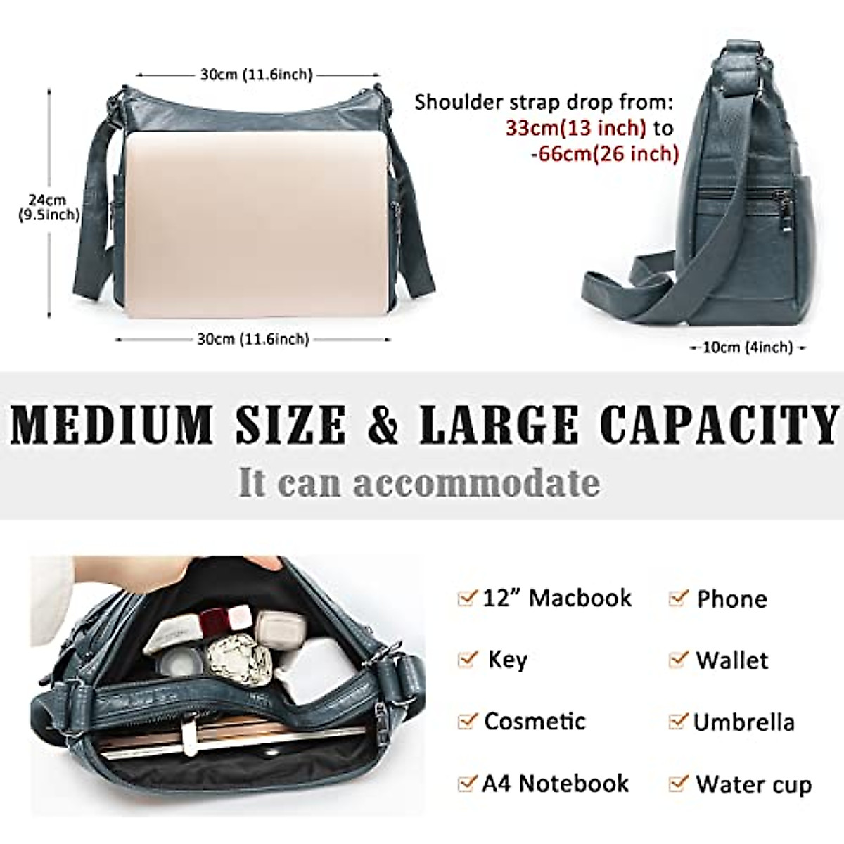 Women Multi Pockets Shoulder Bag Soft PU Leather Purse and Handbag Fashion Roomy Crossbody Bag Ladies Satchel Tote