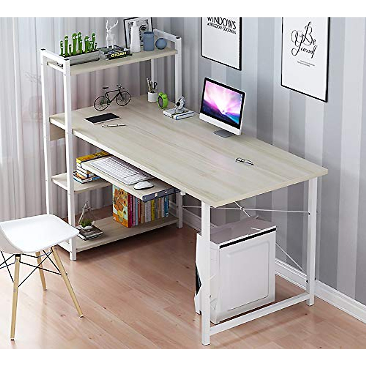 TOPYL Computer Desk with Shelves,Modern Writing Desk with Storage Bookshelf Reversible Study Office Table,Easy to Assemble