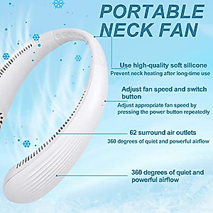 kissxiaoya Portable Bladeless Neck Fan, Hand Free Leafless Neckband Fan, Rechargeable Wearable Personal Fan with 3000 mAh Long-Lasting Battery, Adjustable 3 Speeds(White)