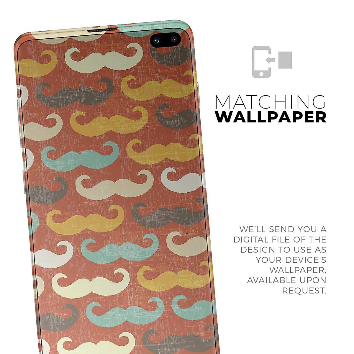 DesignSkinz Vintage Dark Red Mustache Pattern Protective Vinyl Decal Wrap Skin Cover Compatible with The Samsung Galaxy S20 (Screen Trim & Back Glass Skin)