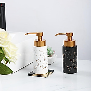 Marble Soap Dispenser, Ceramic Foam Soap Dispenser with Rust Proof Golden Pump (White)
