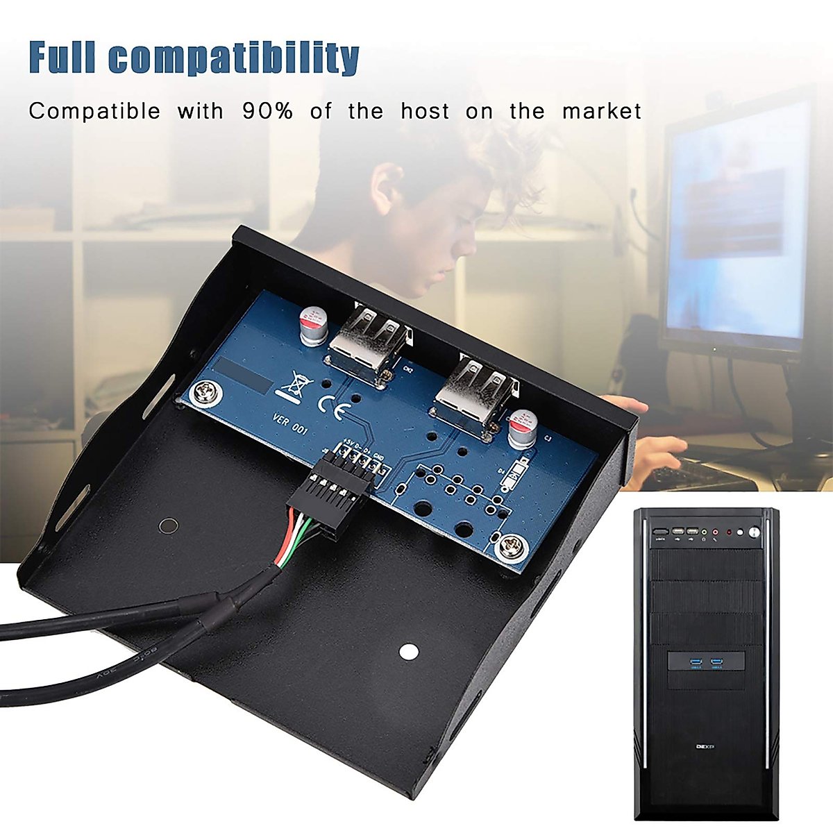 Socobeta USB 2.0 Front Panel Floppy Disk Bay Multi-Functional USB 2.0 Front Panel 3.5 Inch Floppy Bay 9 Pin to 2 Interface USB 2.0 HUB