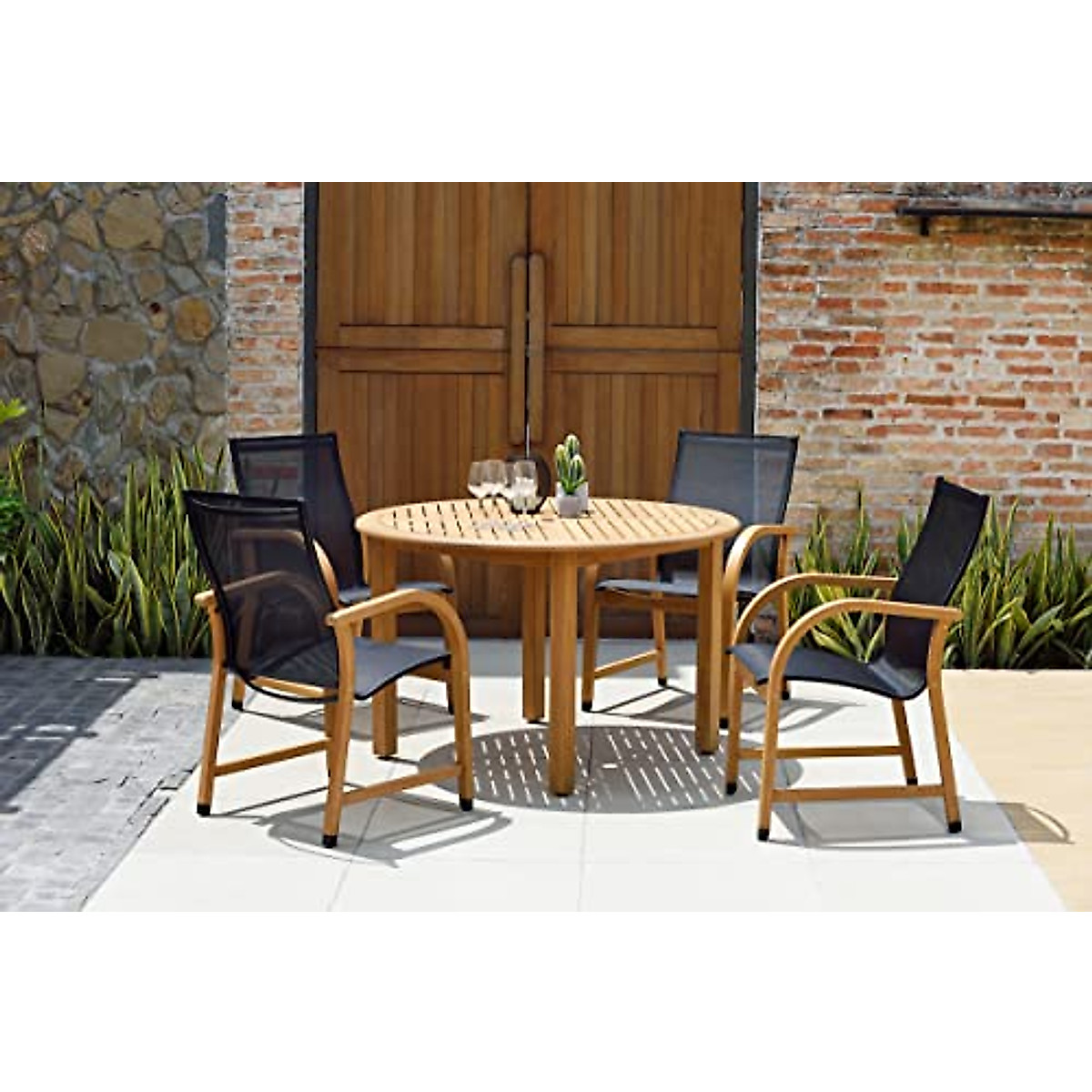 Amazonia Adelaide Eucalyptus Patio Dining Set | Teak Finish | Durable and Ideal for Outdoors, Round 5-Piece