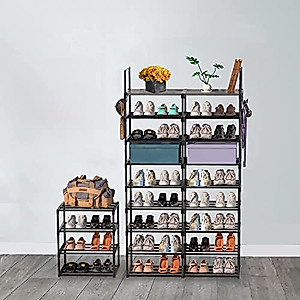 YDTREILS 9 Tier Shoe Rack Organizer, Large Shoe Shelf Holds 46-50 Pairs Shoe and Boots with Versatile Hooks Shoe Stand for Entryway Closet and Hallway