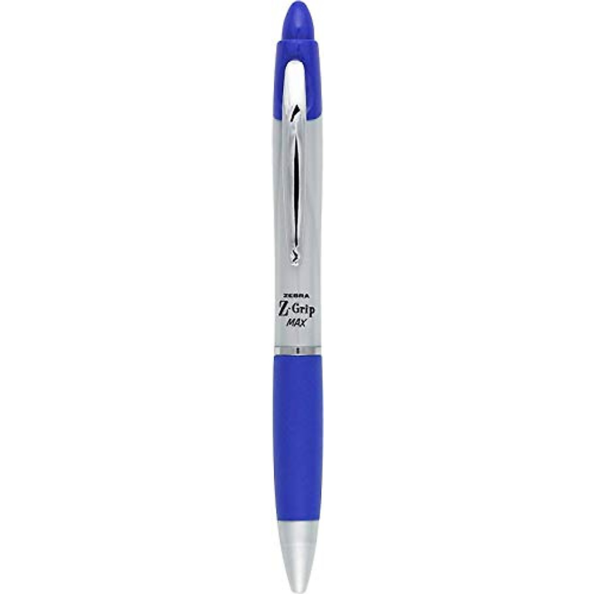 Zebra Pen Z-Grip MAX Retractable Ballpoint Pen, Medium Point, 1.0mm, Silver Barrel, Blue Ink, 12 Pack