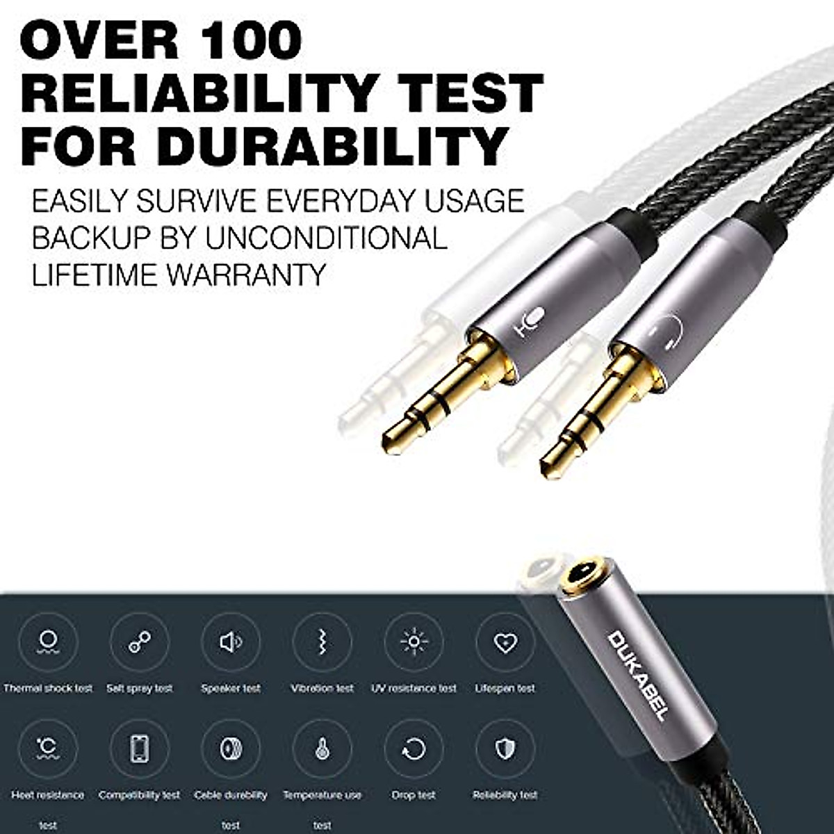 Headset Splitter Cable, DUKABEL Gold-Plated & Strong Braided Y Splitter Audio Cable Separate Microphone Headphone Port Gaming Headset Splitter PC Earphone Adapter VoIP Phone -TopSeries (12inch / 30cm)