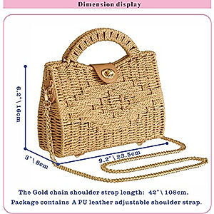 TaiGuri Women's Handmade Straw Rattan Woven Chain Strap Purse Handbag Tote Shoulder Bag Khaki