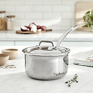 Mauviel M'Cook 5-Ply Polished Stainless Steel Sauce Pan With Lid, And Cast Stainless Steel Handle, 0.8-qt, Made In France