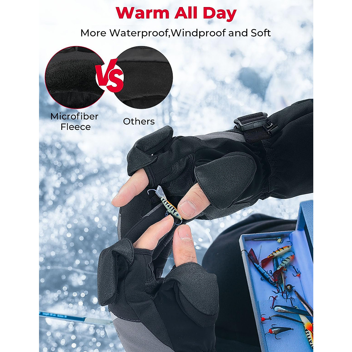 KEMIMOTO Heated Gloves for Men Women, Heating Ice Fishing Gloves Rechargeable Electric Battery 2pcs 7.4V for Winter Motorcycle Skiing Snowboarding Hunting Camping, Size XL
