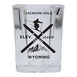 R and R Imports Jackson Hole Wyoming Ski Snowboard 2 Ounce Liquor Shot Glass Square Base