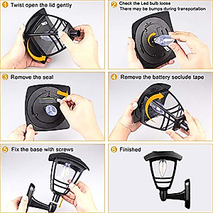 2 Pack Solar Wall Lantern Lights Outdoor Waterproof, Black Sun Powered Wall Light Fixtures, Sturdy Plastic LED Wall Lantern, Clear Warm White Lighting for Yard, Front Porch, Garage and Garden