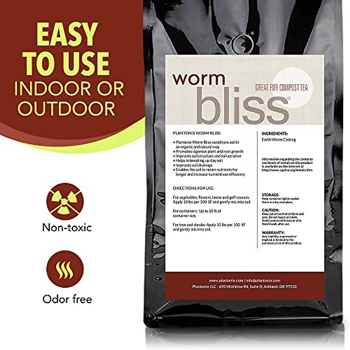 Worm Bliss - Pure Organic Earthworm Castings - All Natural Plant Fertilizer and Soil Enhancer - Potting Mix for Plants, Vegetables, Flowers, and Indoor and Outdoor Gardens (8 Quart)