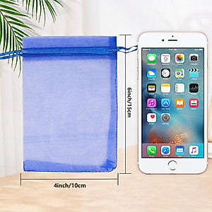 Yordearly 50pcs Organza Bags 4x6 inch, Royal Blue Sheer Mesh Bags with Drawstring, Small Gift Bags for Candy Jewelry Pouch Party Wedding Christmas Favor