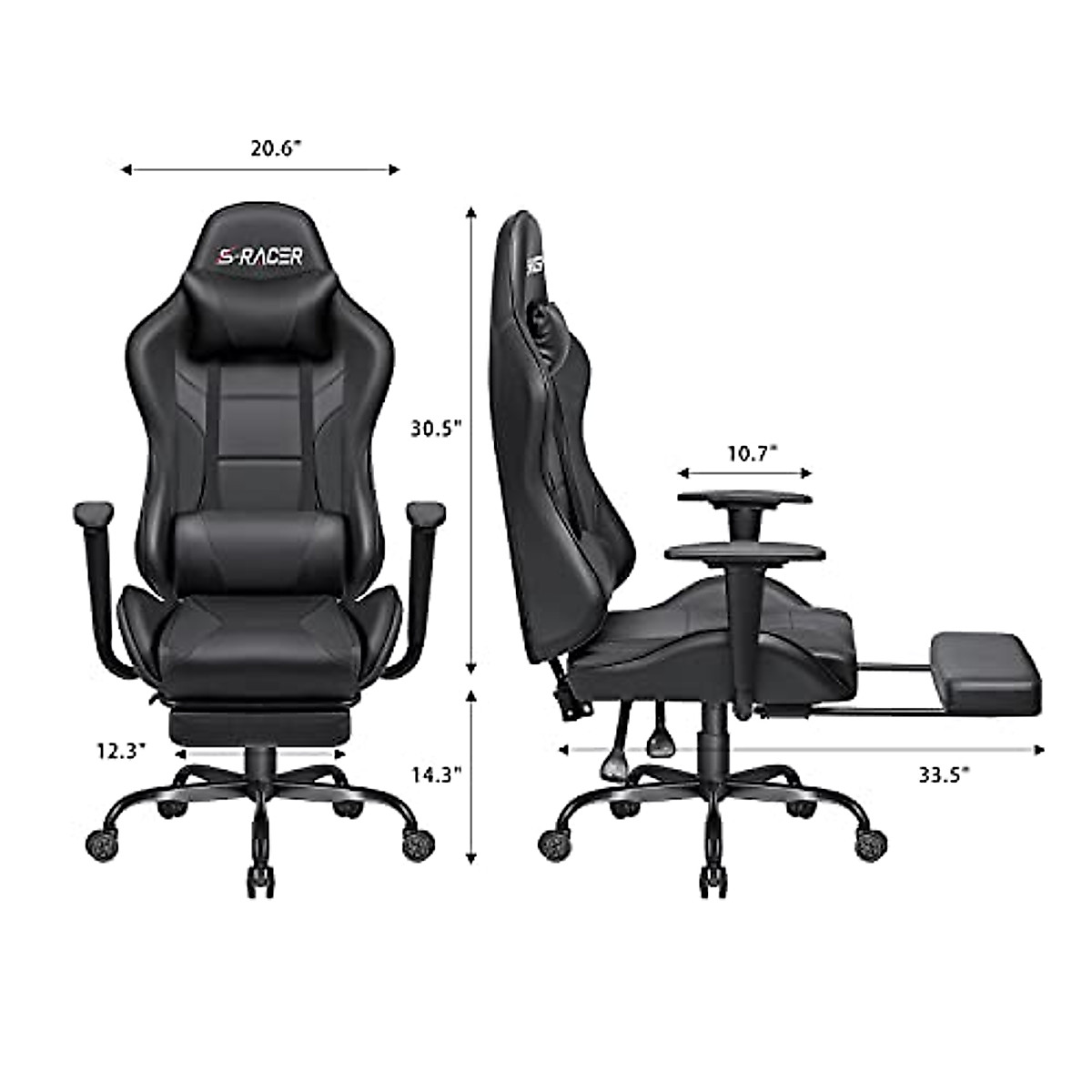 Homall Gaming , Massage, Computer, Office Ergonomic Desk chair with Footrest Racing Executive Swivel chair Adjustable Rolling Task chair (Black)