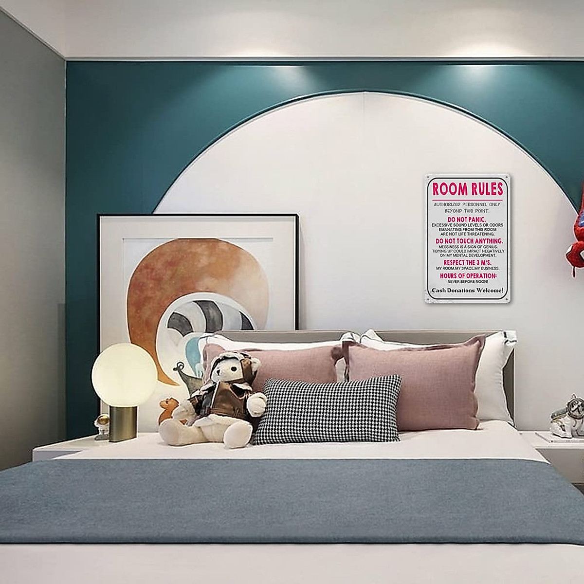 Room Rules Sign For Teen Girls Boy Bedroom/Gaming Room Door Decor Dorm Wall Accessories Cool Things, Funny Metal Tin Signs 12 X 8 In