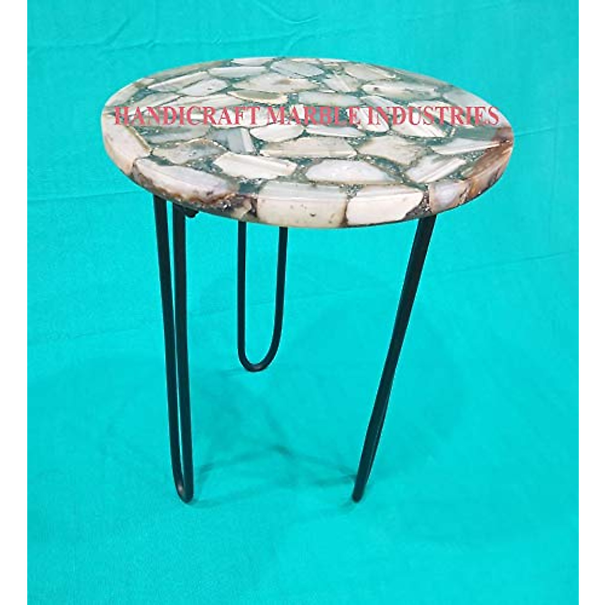 12" Inch Round Brown Grey Agate Coffee Table with Hair Pin Style Metal Base, Agate Table, Stone Coffee Table, Agate Table Top, Agate Round Coffee Table, Agate Side Table Home Decor
