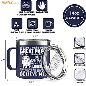 Father's Day Papa Gifts from Daughter, Son, Kids - Papa Birthday Gift - Gifts for Grandpa from Grandchildren - Dad Birthday, Fathers Day - Great papa Insulated Stainless Steel Mug 14oz Navy