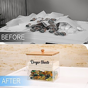 VOTLEVT Acrylic Laundry Pods Contianer and Dryer Sheet Holder Set with Bamboo Lid, Dishwasher Pods Container, Laundry Pods Holder, Laundry Soap Organizer, Laundry Room Organization and Storage