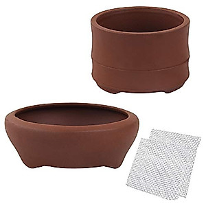 Happy Bonsai 2 pc 3.1" + 3.7" Unglazed Round Ceramic Succulent Planter Pot Set