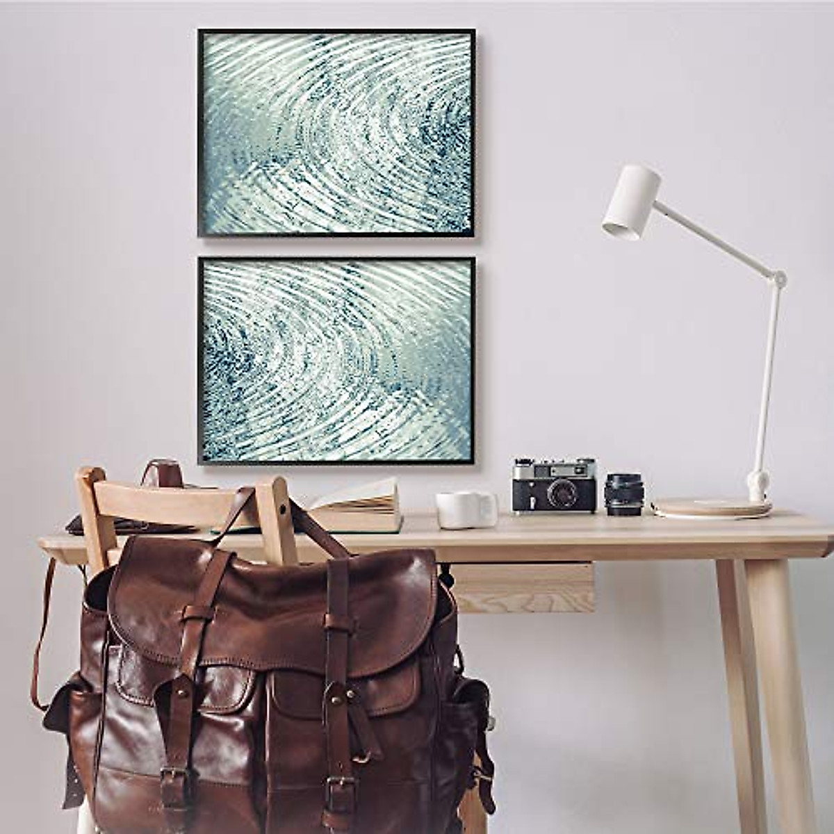 Stupell Industries Symmetrical Ripples in Water Blue Light Reflection, Designed by Maggie Olsen Black Framed Wall Art, 2pc, Each 16 x 20, Off- White