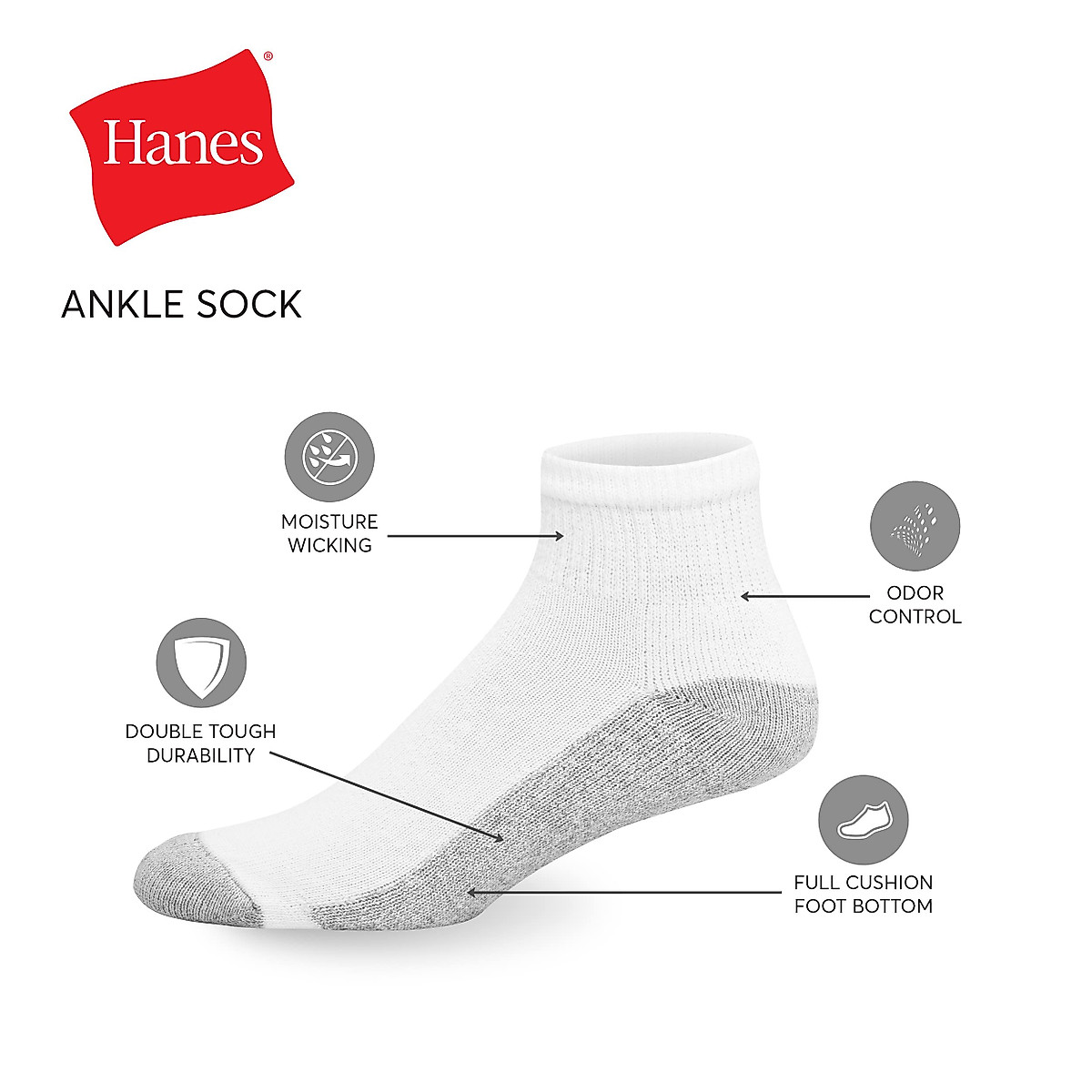 Hanes mens Double Tough Ankle Socks, 12-pair Pack Casual Sock, Black, 12 14 US