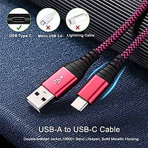 USB Type C Cable, Besgoods 4-Pack 10ft USB C Cable Fast Charge Nylon Braided USB A to C Charging Cable Compatible with Samsung Galaxy Note 8 9 S8 S9 S10, LG V30 V20 G5 G6, Google Pixel and More