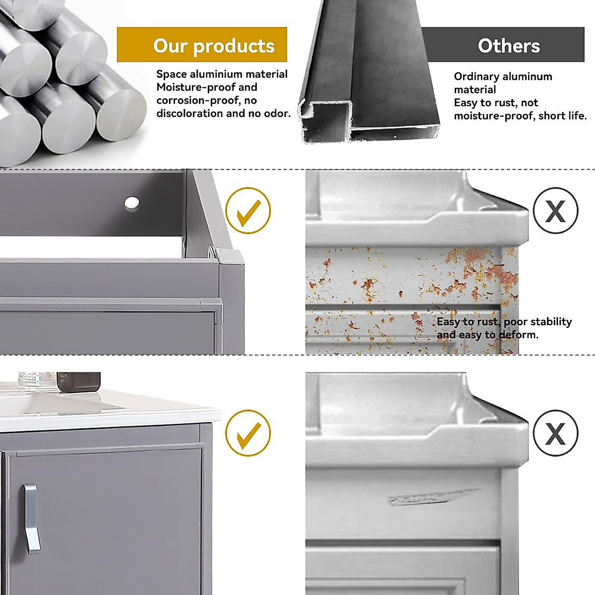 NOTOP 24" Floating Bathroom Vanity with White Ceramic Sink Comb, Modern Undermount Two Metal Soft Close Doors Wall-Mounted Cabinet Set for Small Space Saver Organizer,Grey, 24IN