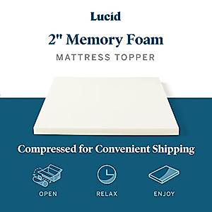 LUCID 2 Inch Traditional Foam Mattress Topper - Hypoallergenic - Ventilated - Conforming Support - Queen