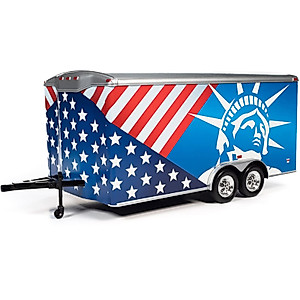 Auto World Diecast Four Wheel Enclosed Car Trailer Patriotic with Graphics for 1/18 Scale Model Cars by Autoworld AMM1284