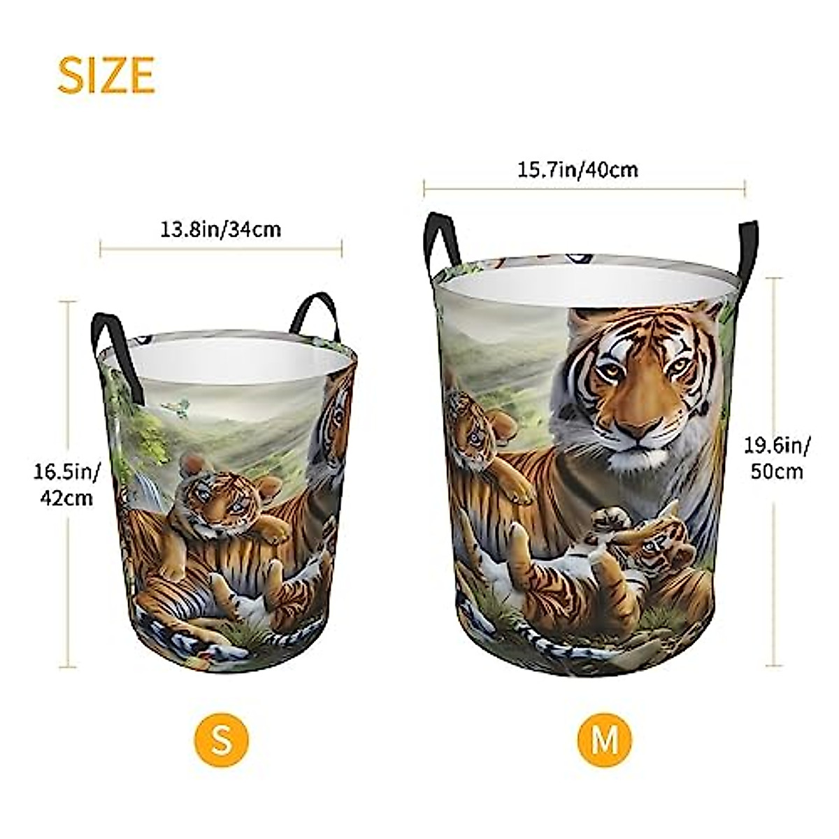 Jungle Tigers Cub Laundry Basket Protable Circular Laundry Hamper Storage Bin Organizer With Handles For Bathroom,Bedroom Clothes