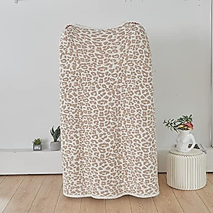 Leopard/Cheetah Print Throw Blanket, Fuzzy Soft Plush Stretchy Knitted Throw Blanket, for Bed and Couch, Khaki & Cream, 60" L x 50" W, Mid-Weight (3 Pounds)