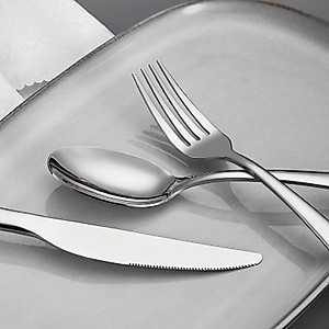 Xingjiake 20 Piece Bright Silver Silverware Set, Kitchen Utensils Set, Silverware Cutlery Flatware Set For 4, Stainless Steel Forks And Spoons Cooking Flatware Serving Set, Dishwasher Safe