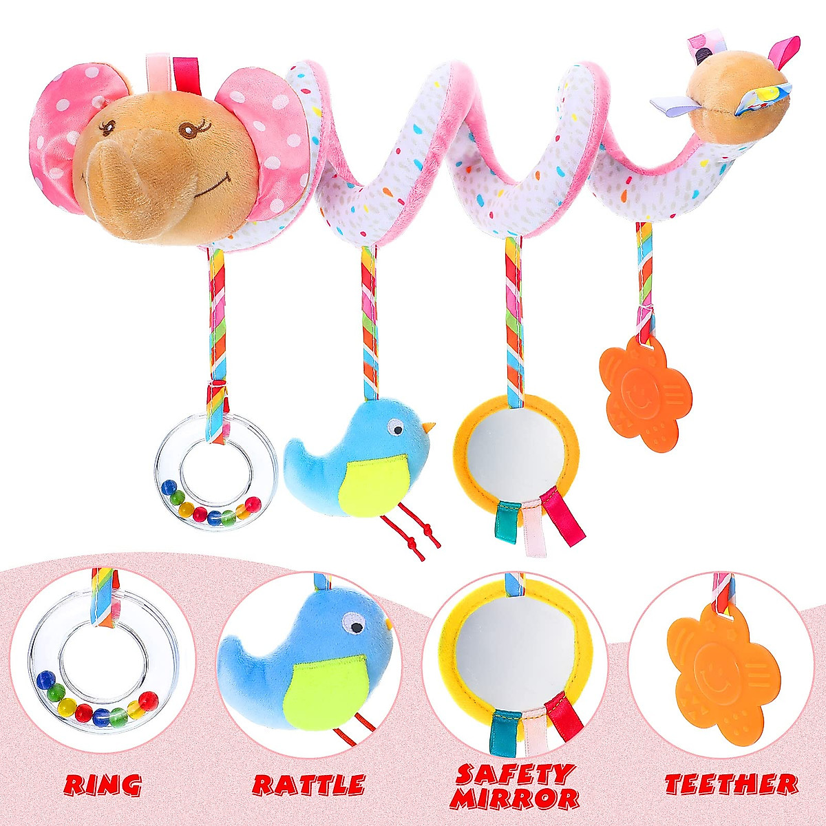 Civaner Newborn Car Seat Toys Stroller Toys for Baby 0-6 Months Infant Activity Spiral Plush Toys Hanging Car Seat Crib Toy for Boy Girls Spiral Hanging Plush Toy Baby Shower Thank You Gift(Delicate)