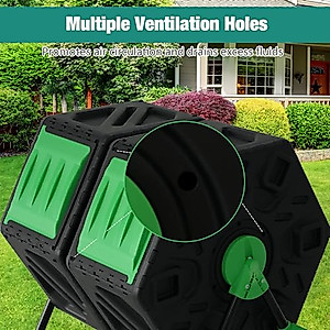 TRY & DO Outdoor Dual Chamber Compost Tumbler – Large Garden Tumbling Composter with 2 Sliding Doors and Lockable Brake - Rotating Compost Bin - 34.4 Gallon (2-17.2 Gal)