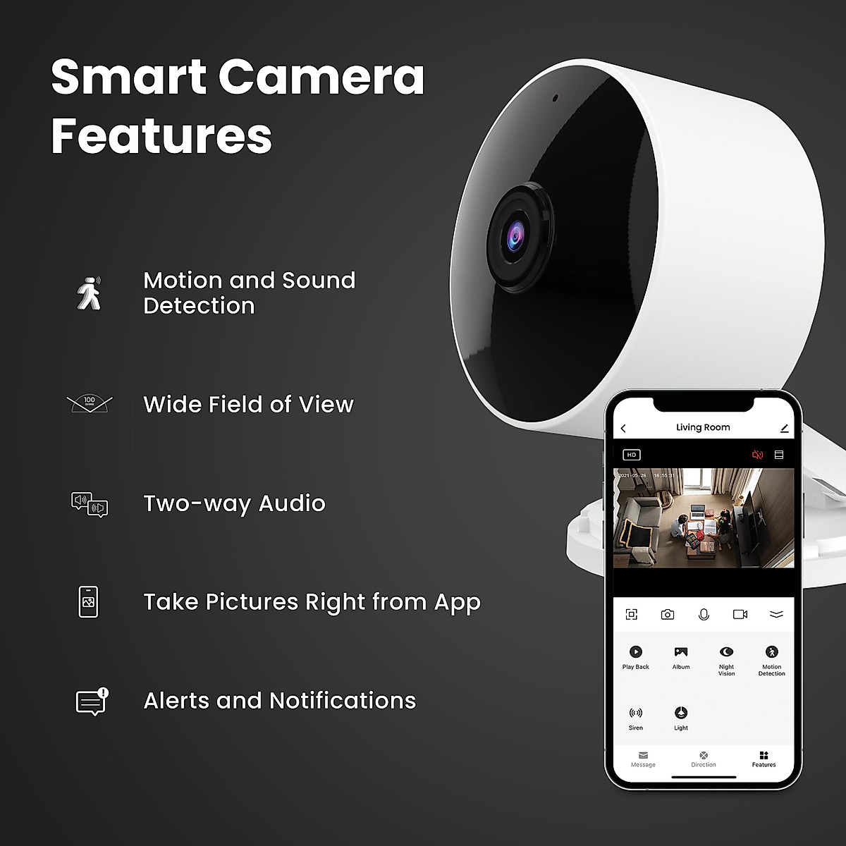 Feit Electric CAM1/WIFI 1080p HD Indoor WiFi Smart Home Security Camera with Night Vision, 2-Way Audio, Works with Alexa & The Google Assistant, White