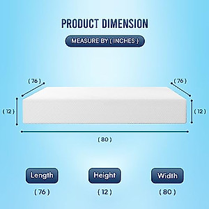 FDW 12 inch Gel Memory Foam Mattress Medium Firm Mattresses for Cool Sleep Relieving Pressure Relief CertiPUR-US Certified Mattress in a Box (King)