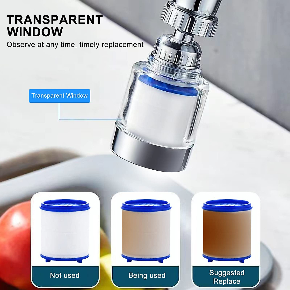 YOTAN Sink Filter Water Faucet, Universal 360 ° Rotating Bathroom Sink Filter, Kitchen Faucet Water Filter-Removes Lead Sediments Heavy Metals Hard Water for Home Kitchen & Bathroom (3 Pcs)