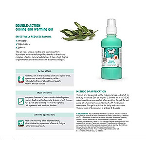 DOUBLE ACTION (Cooling and Warming Effect) Liniment Gel for Sore Muscles and Joints made with Camphor and Menthol for Horses. Effective Post Workout Recovery and Pre-Workout Leg and Spinal Care Rub