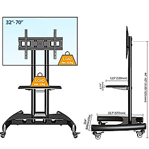 NB North Bayou Mobile TV Cart Rooling TV Stand with Wheels for 32 to 70 Inch LCD LED OLED Plasma Flat Panel Screens up to 100lbs AVA1500-60-1P (Black)