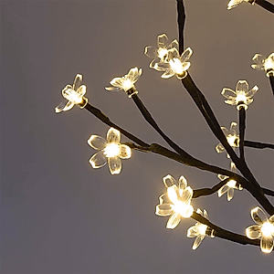 LIGHTSHARE 18 Inch Cherry Blossom Bonsai Tree, 48 LED Lights, 24V UL Listed Adapter Included, Metal Base, Warm White Lights, Ideal as Night Lights, Home Gift Idea