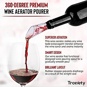Trovety 360-Degree Wine Aerator Pourer Spout - 2-in-1 Diffuser Oxygenator & Pouring Dispenser - Fits Standard Bottles - Acrylic Plastic, Silicone Rubber, Stainless Steel - Sommelier Gifts, Accessories