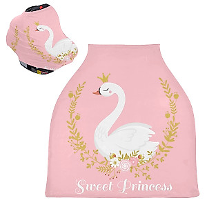 Cute Swan Princess Baby Car Seat Covers Canopy Nursing Cover Breastfeeding Scarf Soft Breathable Stretchy Coverage Infant Stroller Cover Multi Use for Boys Girls Babies
